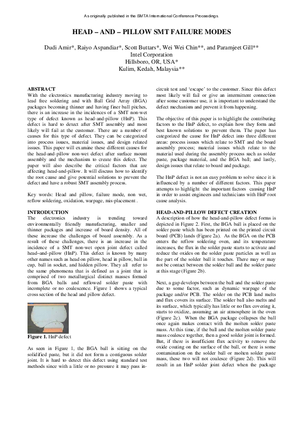 (PDF) Head–And–Pillow SMT Failure Modes