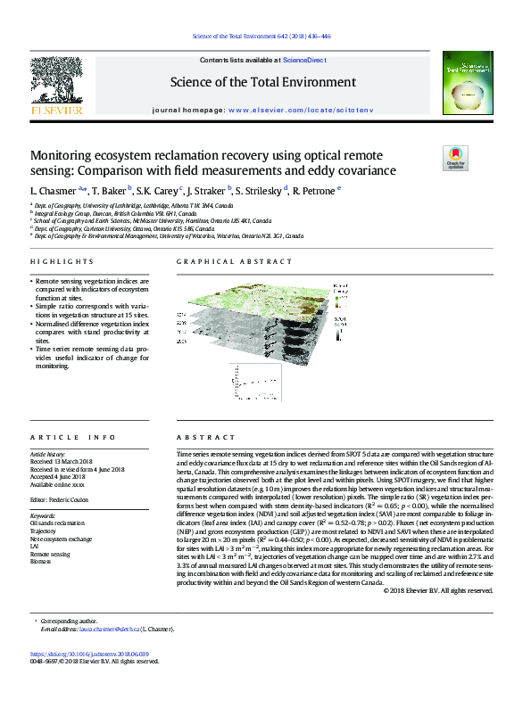 (PDF) Monitoring ecosystem reclamation recovery using optical remote ...