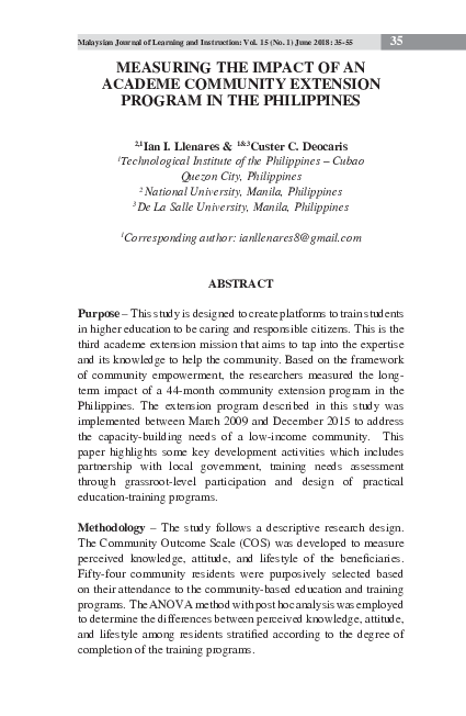 (PDF) Measuring the Impact of an Academe Community Extension Program in ...