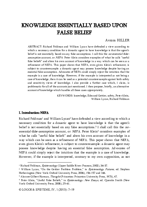 (PDF) Knowledge Essentially Based Upon False Belief
