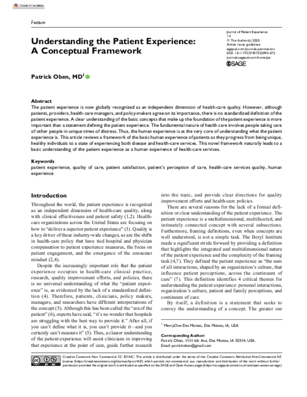 (PDF) Understanding the Patient Experience: A Conceptual Framework