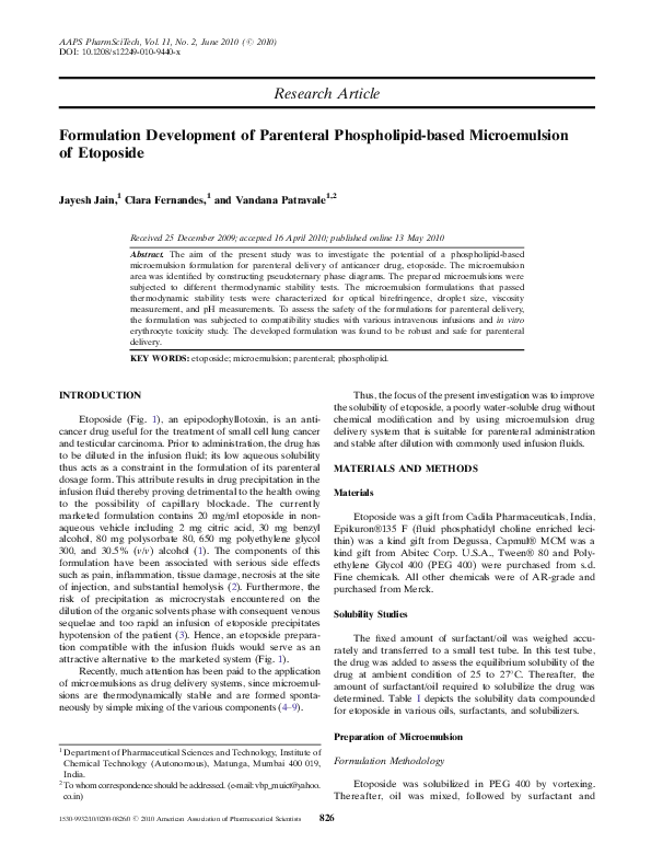 (PDF) Formulation Development of Parenteral Phospholipid-based ...