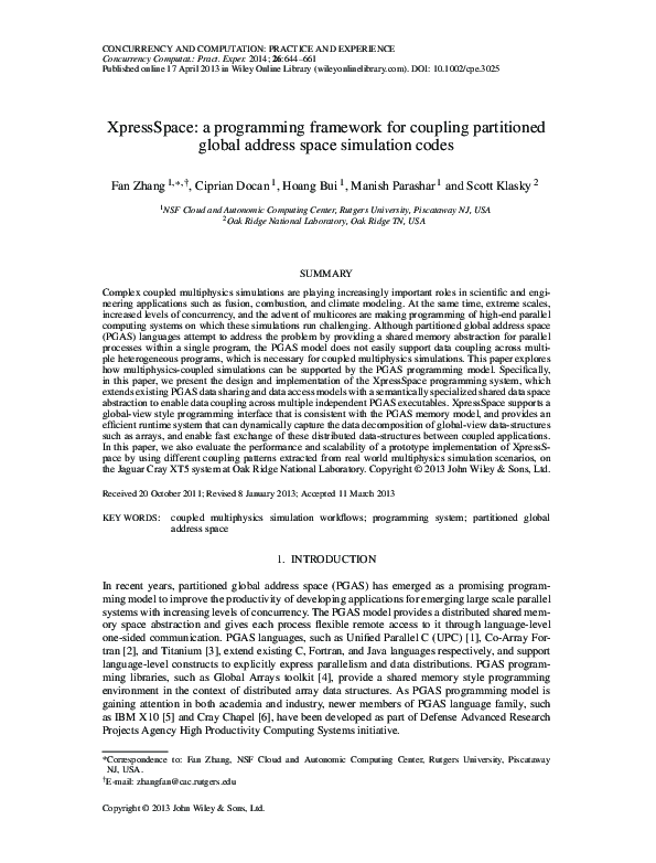 Pdf Xpressspace A Programming Framework For Coupling Partitioned