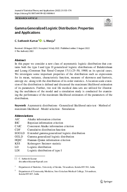(PDF) Gamma Generalized Logistic Distribution: Properties and Applications