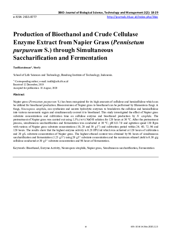 (PDF) Production of Bioethanol and Crude Cellulase Enyzme Extract from Napier Grass (Pennisetum ...