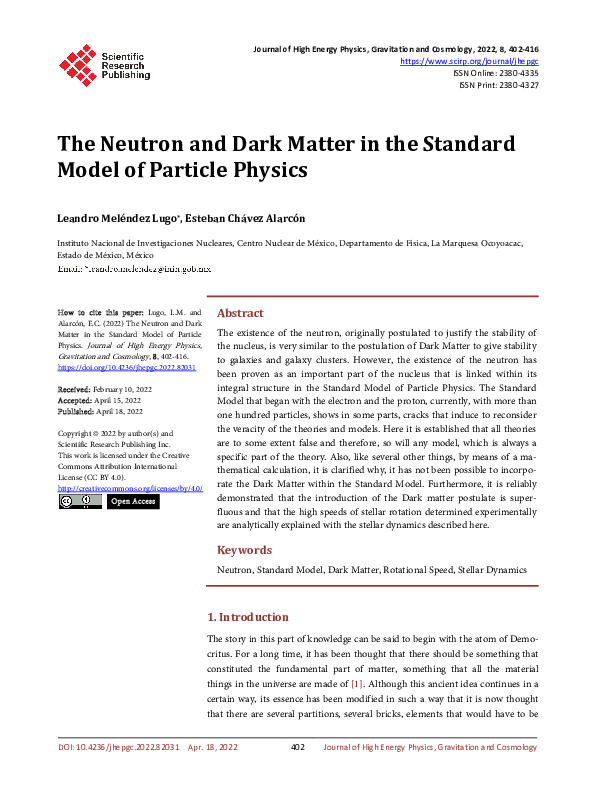 (PDF) The Neutron and Dark Matter in the Standard Model of Particle Physics | Esteban Chávez ...