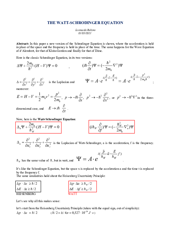 (PDF) THE WATT-SCHRODINGER EQUATION-ENG+ITA