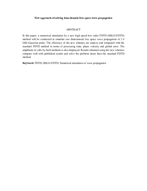 Pdf New Approach Of Solving Time Domain Free Space Wave Propagation