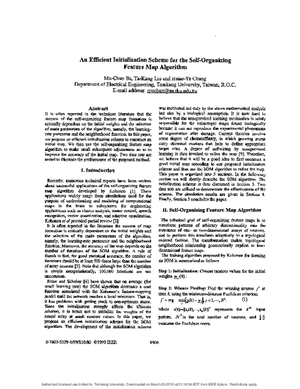 (PDF) An efficient initialization scheme for the self-organizing feature map algorithm