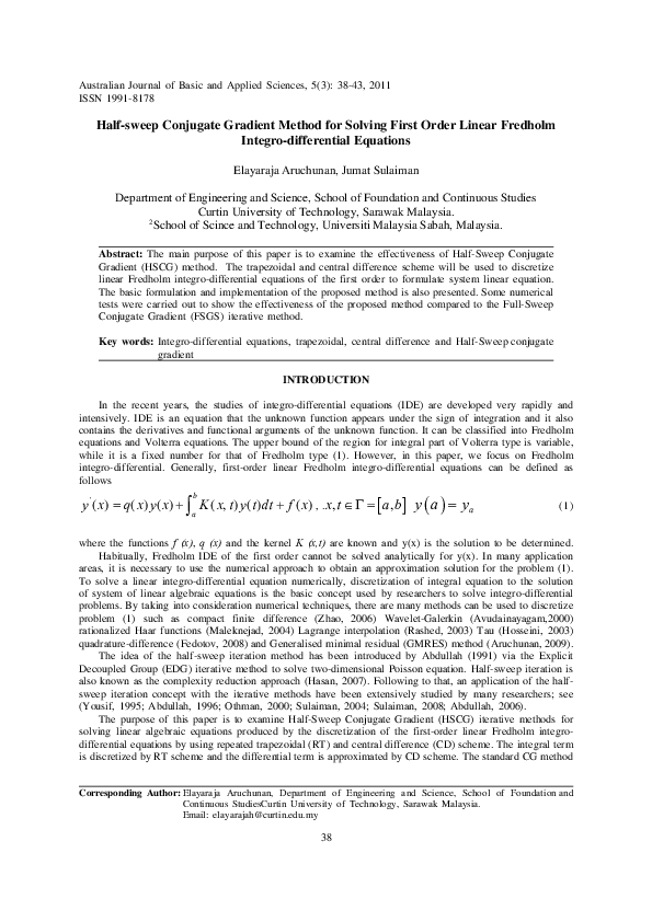(PDF) Half-sweep Conjugate Gradient Method for Solving First Order Linear Fredholm Integro ...