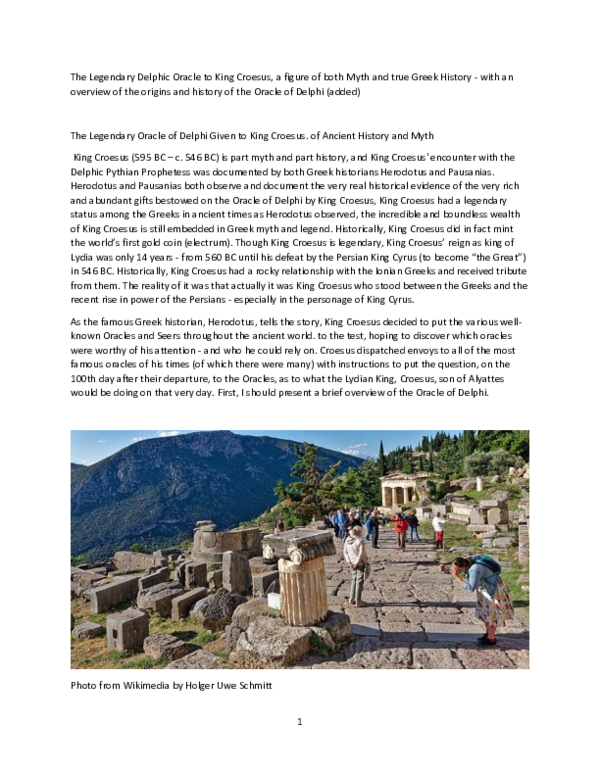(PDF) The Legendary Delphic Oracle to King Croesus, a figure of both ...