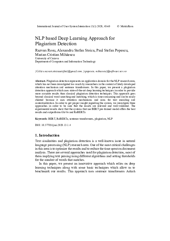 (PDF) NLP based Deep Learning Approach for Plagiarism Detection