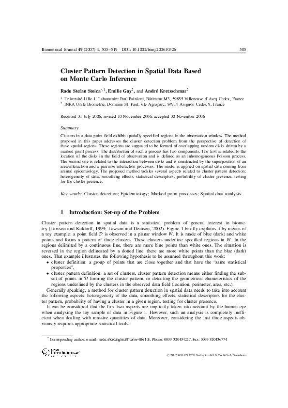 (PDF) Cluster Pattern Detection in Spatial Data Based on Monte Carlo Inference