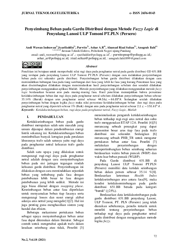 (PDF) Penyeimbang Beban pada Gardu Distribusi dengan Metode Fuzzy Logic di Penyulang Lanosi ULP ...