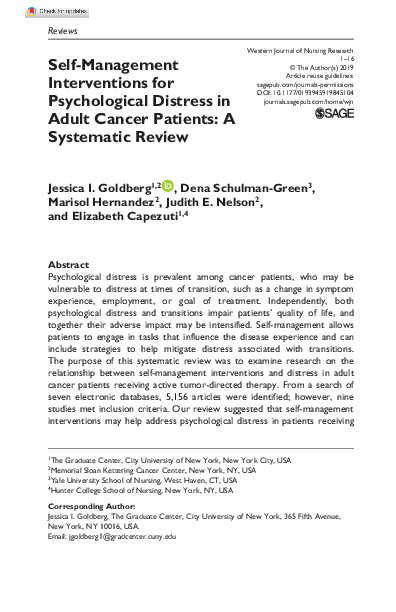 (PDF) Self-Management Interventions for Psychological Distress in Adult Cancer Patients: A ...