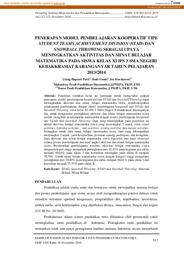 (PDF) Penerapan Model Pembelajaran Kooperatif Tipe Student Teams Achievement Division (Stad) Dan ...