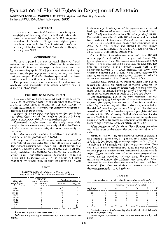 (PDF) Evaluation of florisil tubes in detection of aflatoxin