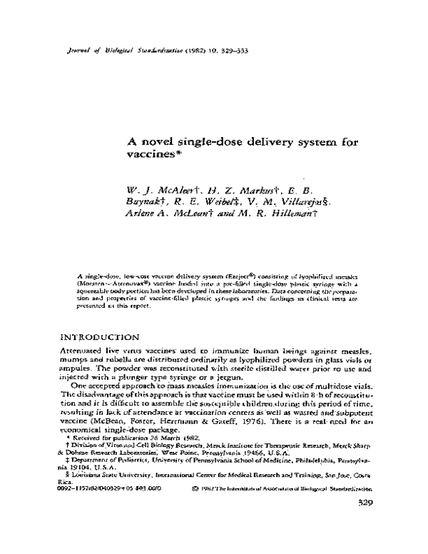 (PDF) A novel single-dose delivery system for vaccines