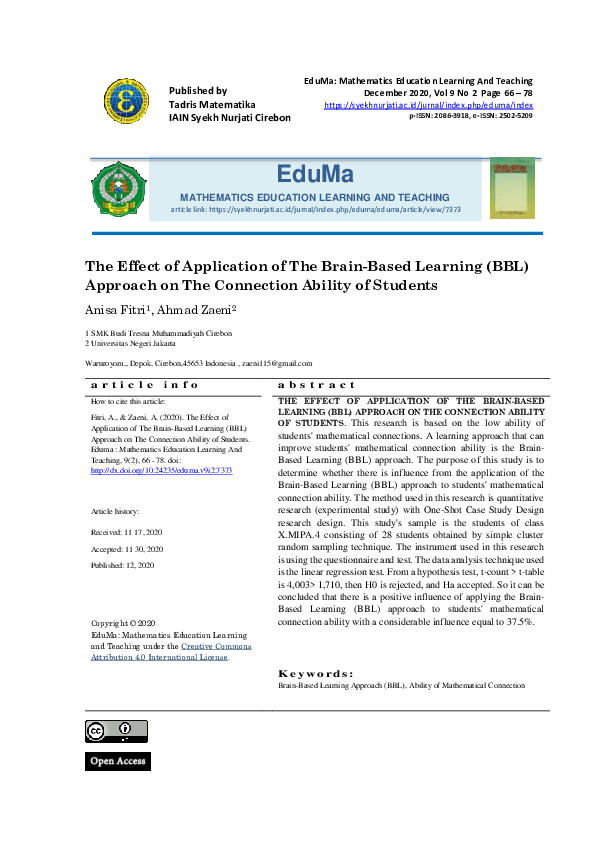 (PDF) The Effect of Application of The Brain-Based Learning (BBL ...