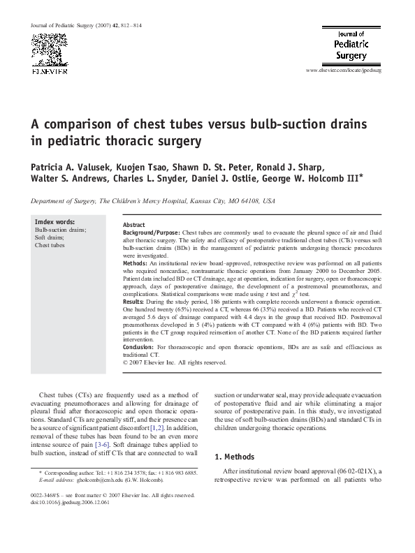 (PDF) A comparison of chest tubes versus bulb-suction drains in ...
