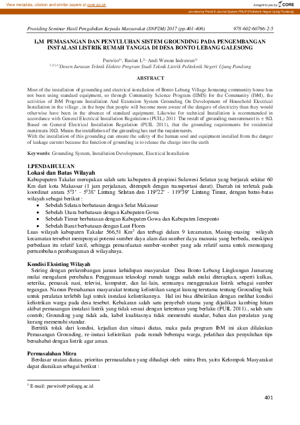 (PDF) IbM PEMASANGAN DAN PENYULUHAN SISTEM GROUNDING PADA PENGEMBANGAN ...
