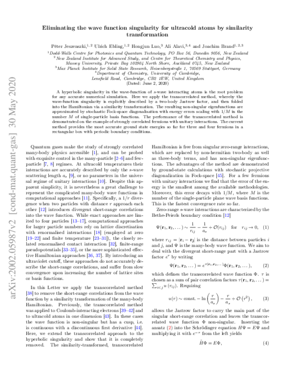 (PDF) Eliminating the wave-function singularity for ultracold atoms by ...