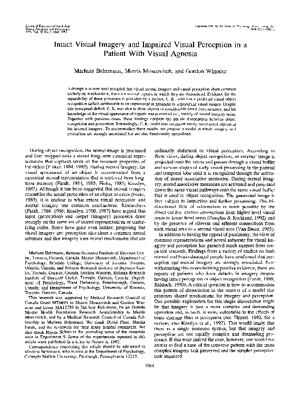 (PDF) Intact visual imagery and impaired visual perception in a patient ...
