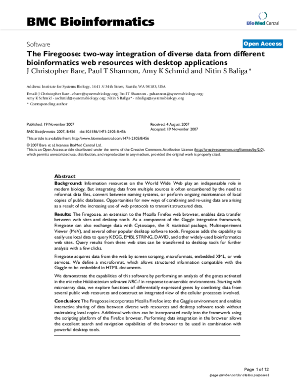 (PDF) The Firegoose: two-way integration of diverse data from different bioinformatics web ...