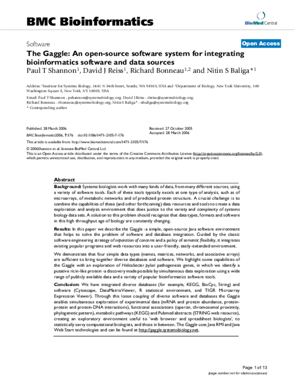 (PDF) The Gaggle: an open-source software system for integrating ...