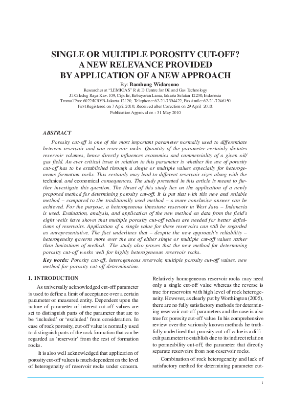 (PDF) Single or Multiple Porosity Cut Off A New Relevance Provided By ...