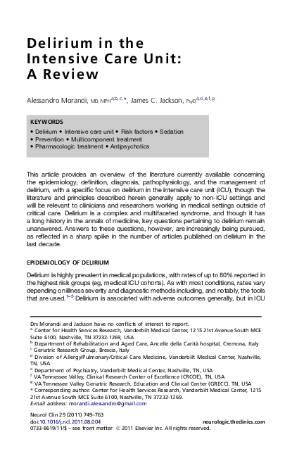 (PDF) Delirium in the Intensive Care Unit: A Review