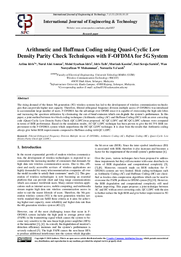 (PDF) Arithmetic and Huffman Coding using Quasi-Cyclic Low Density Parity Check Techniques with ...