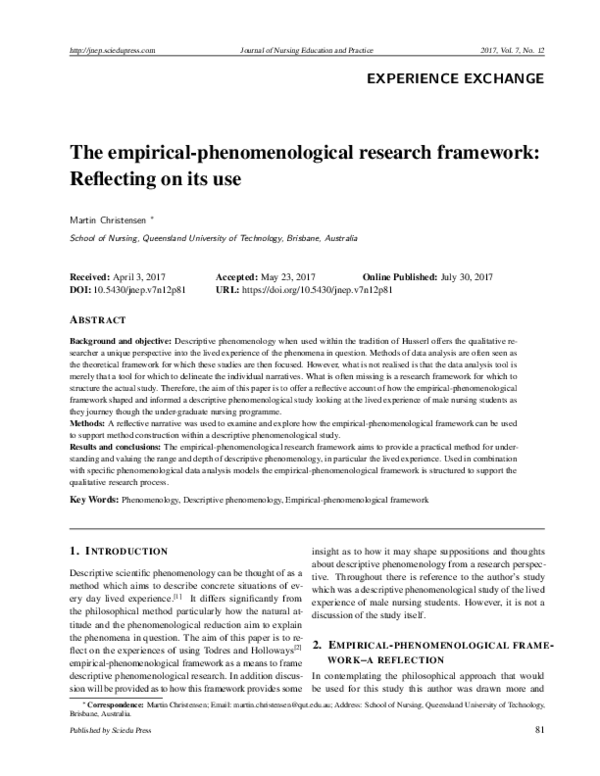 (PDF) The empirical-phenomenological research framework: Reflecting on ...