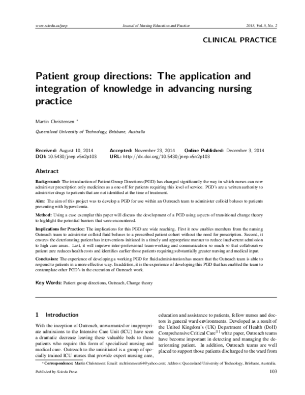 (PDF) CLINICAL PRACTICE Patient group directions: The application and