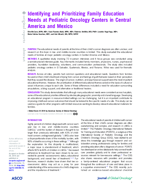 (PDF) Identifying and Prioritizing Family Education Needs at Pediatric ...