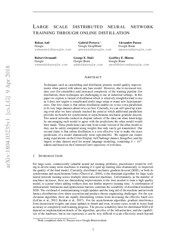 (PDF) Large scale distributed neural network training through online distillation