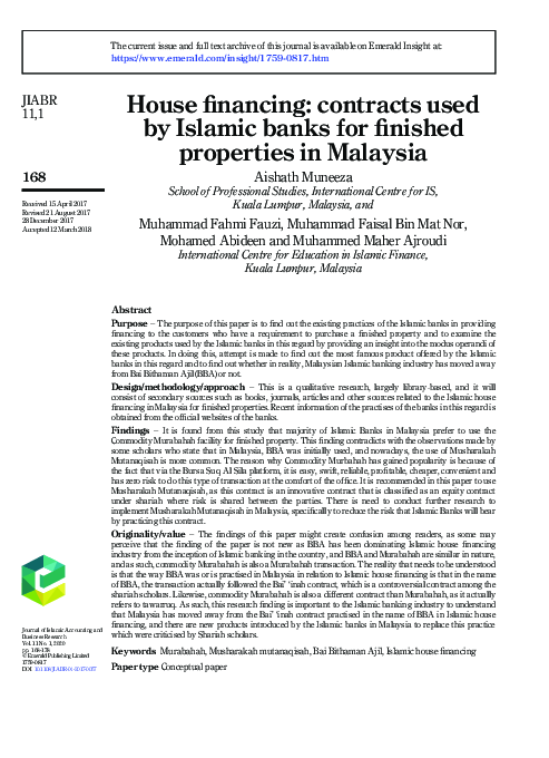 (PDF) House financing: contracts used by Islamic banks for finished ...