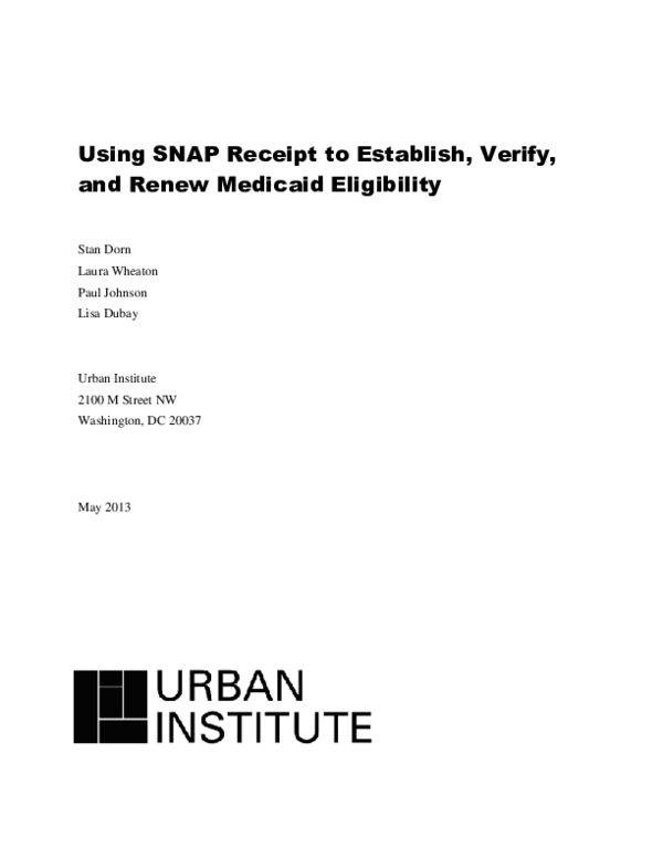 (PDF) Using SNAP Receipt to Establish, Verify, and Renew Medicaid ...