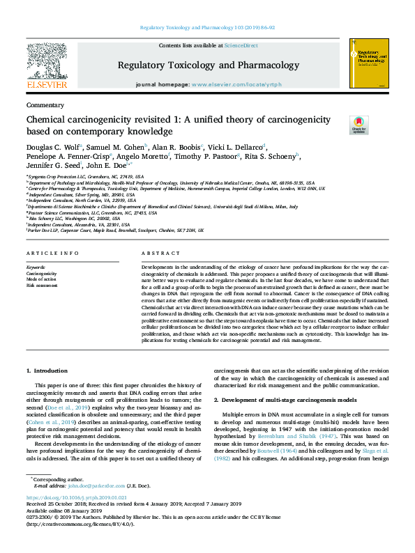 (PDF) Chemical carcinogenicity revisited 1: A unified theory of ...