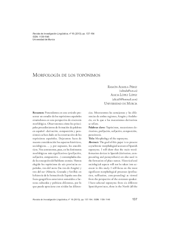 (PDF) Morfología de los topónimos