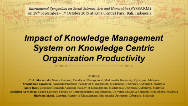 (PDF) Impact of knowledge management system on knowledge Centric Organization Productivity