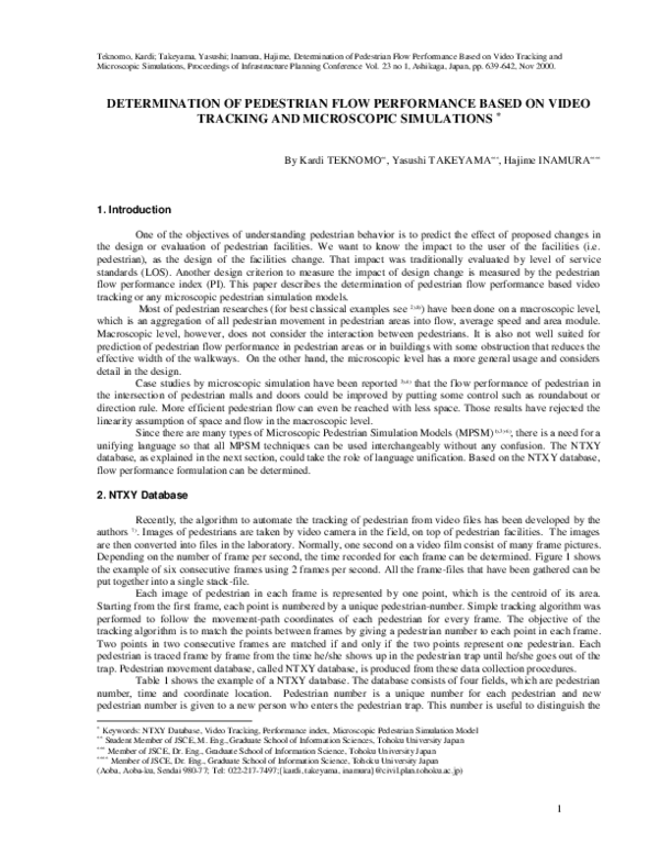 (PDF) Determination of Pedestrian Flow Performance Based on Video Tracking and Microscopic ...