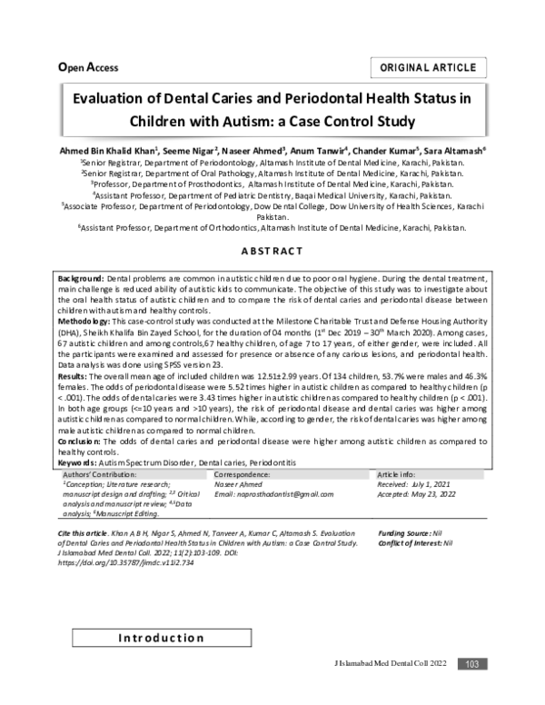 (PDF) Evaluation of Dental Caries and Periodontal Health Status in ...