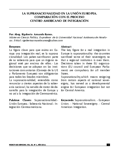 The Supranationality in the European Union. Comparison with the Central ...