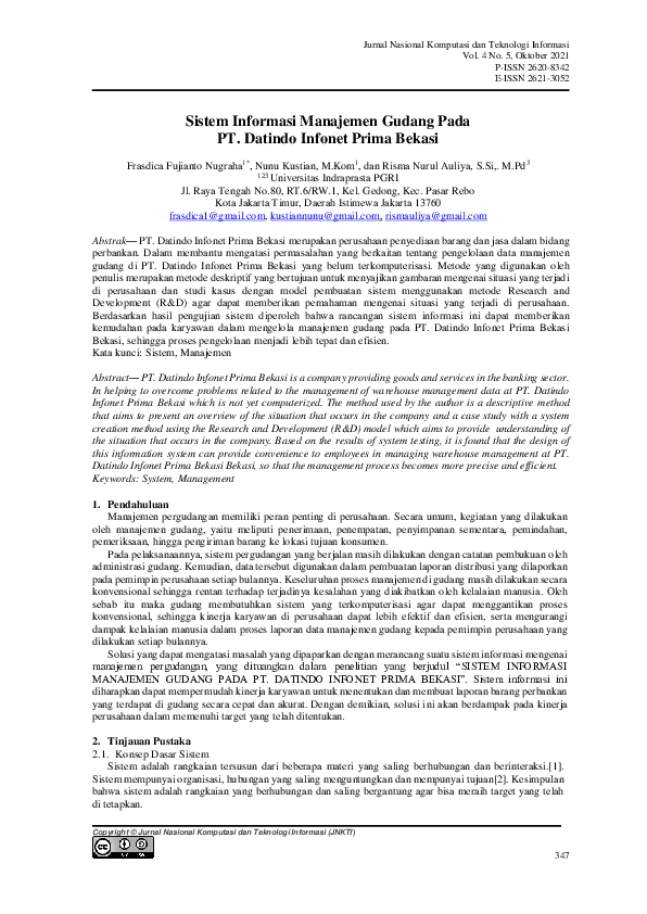 (PDF) Sistem Informasi Manajemen Gudang Pada PT. Datindo Infonet Prima ...