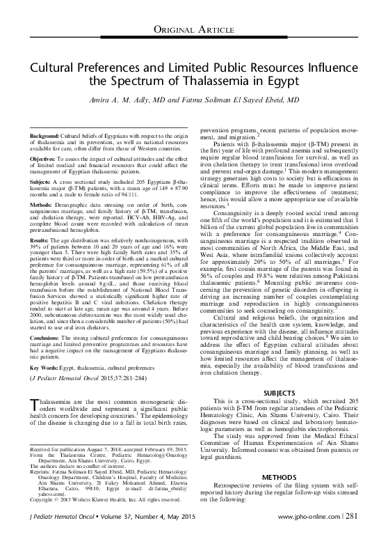 (PDF) Cultural Preferences and Limited Public Resources Influence the Spectrum of Thalassemia in ...