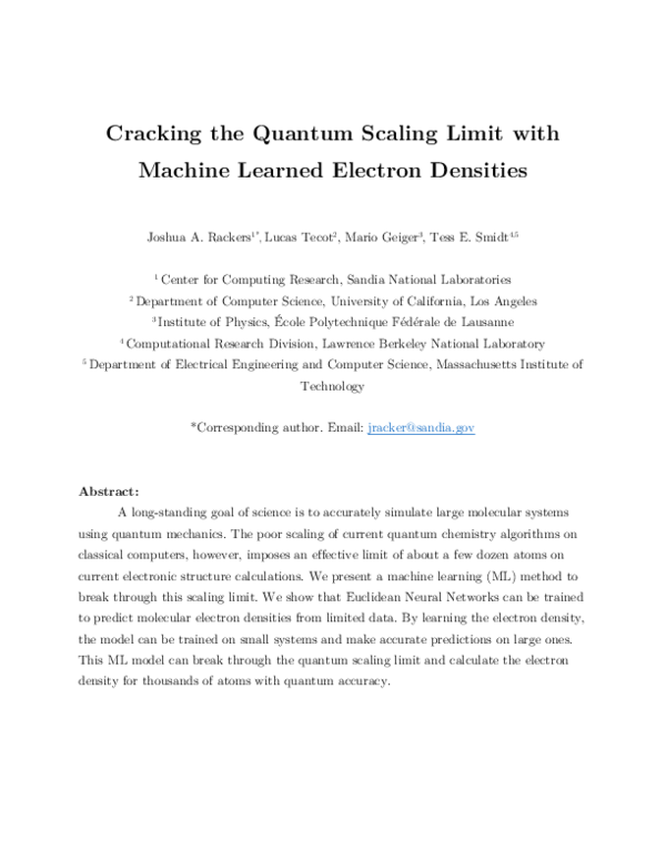 (PDF) Cracking the Quantum Scaling Limit with Machine Learned Electron ...