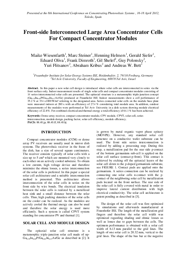 (PDF) Front-side interconnected large area concentrator cells for ...