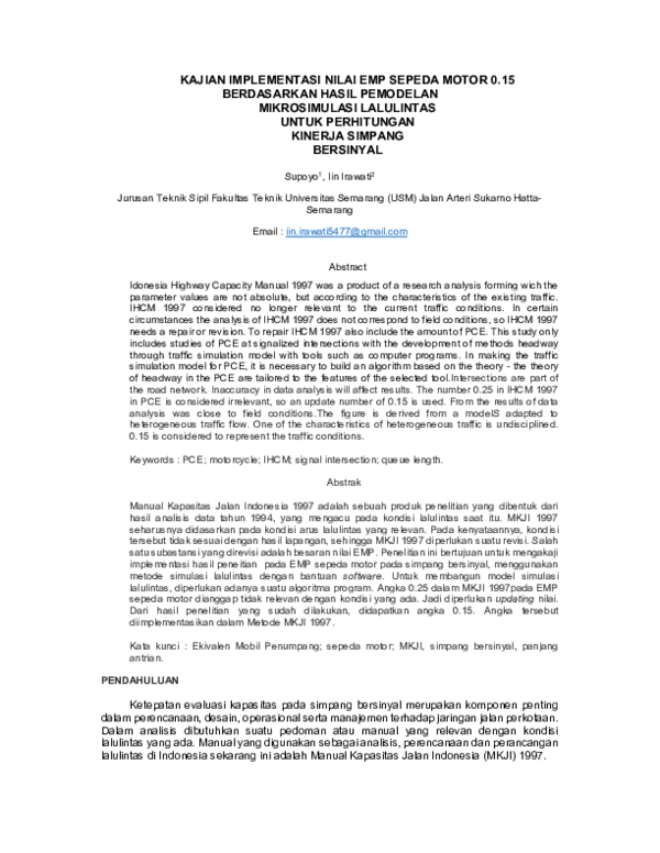 (PDF) Kajian Implementasi Nilai Emp Sepeda Motor 0.15 Berdasarkan Hasil ...
