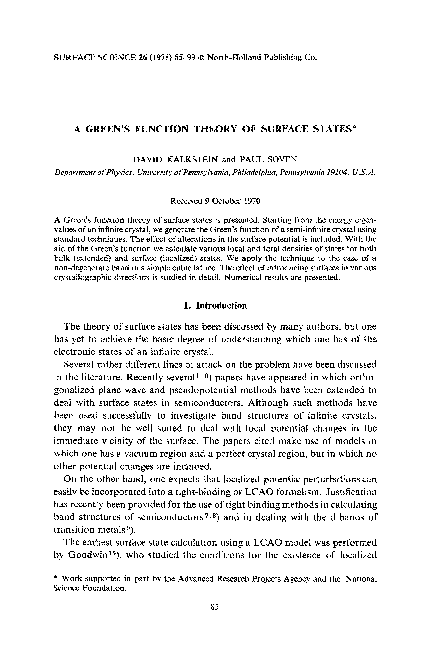 (PDF) A green's function theory of surface states